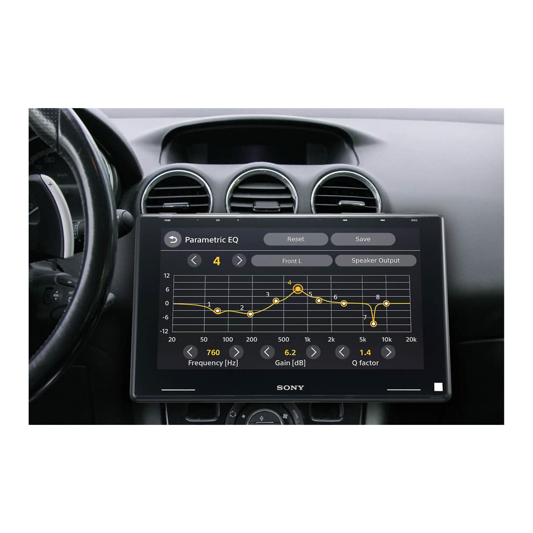 Sony XAV-9500ES receiver displaying parametric EQ interface